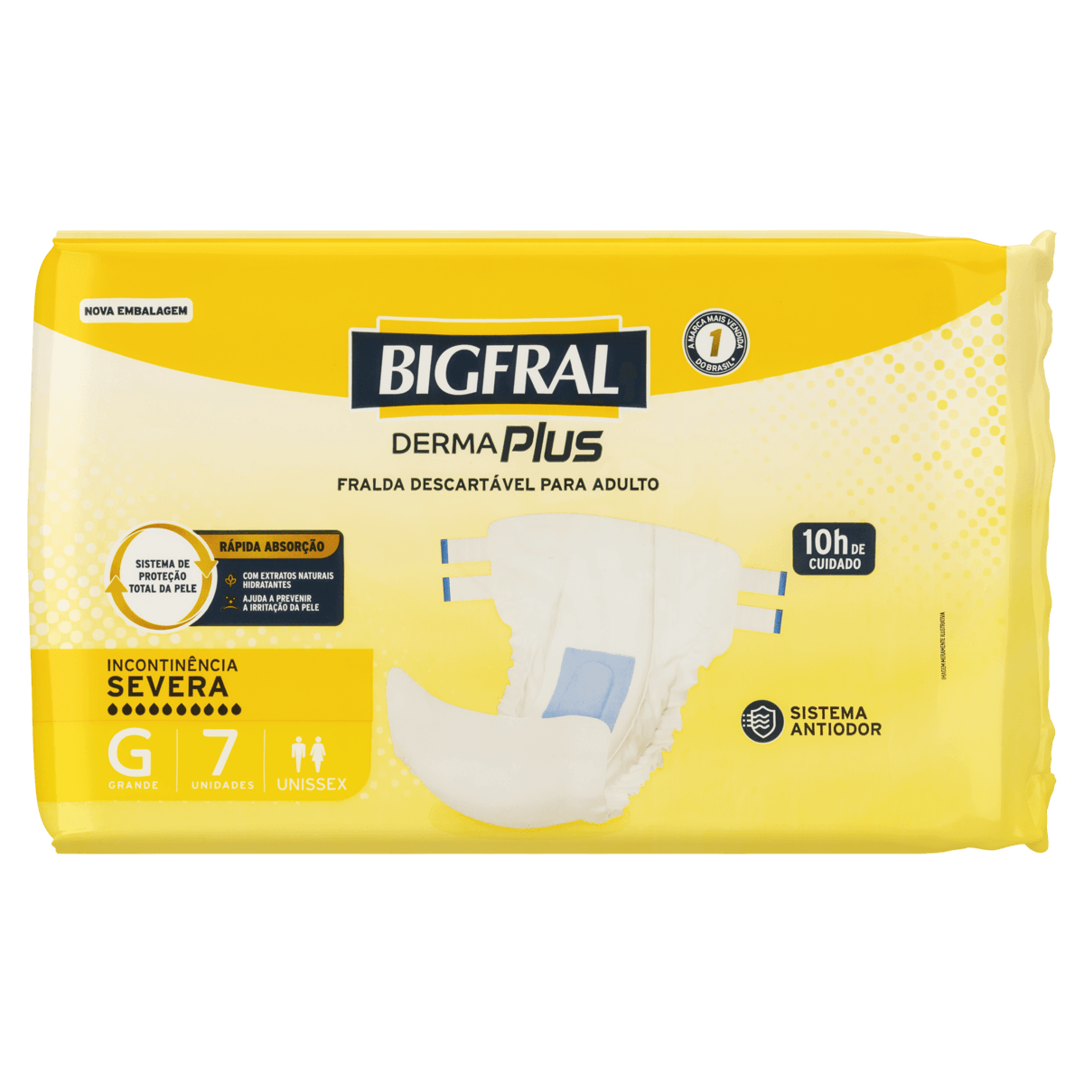 Fralda Descartável para Adulto Bigfral Derma Plus G 70 a 90kg Pacote 7 ...